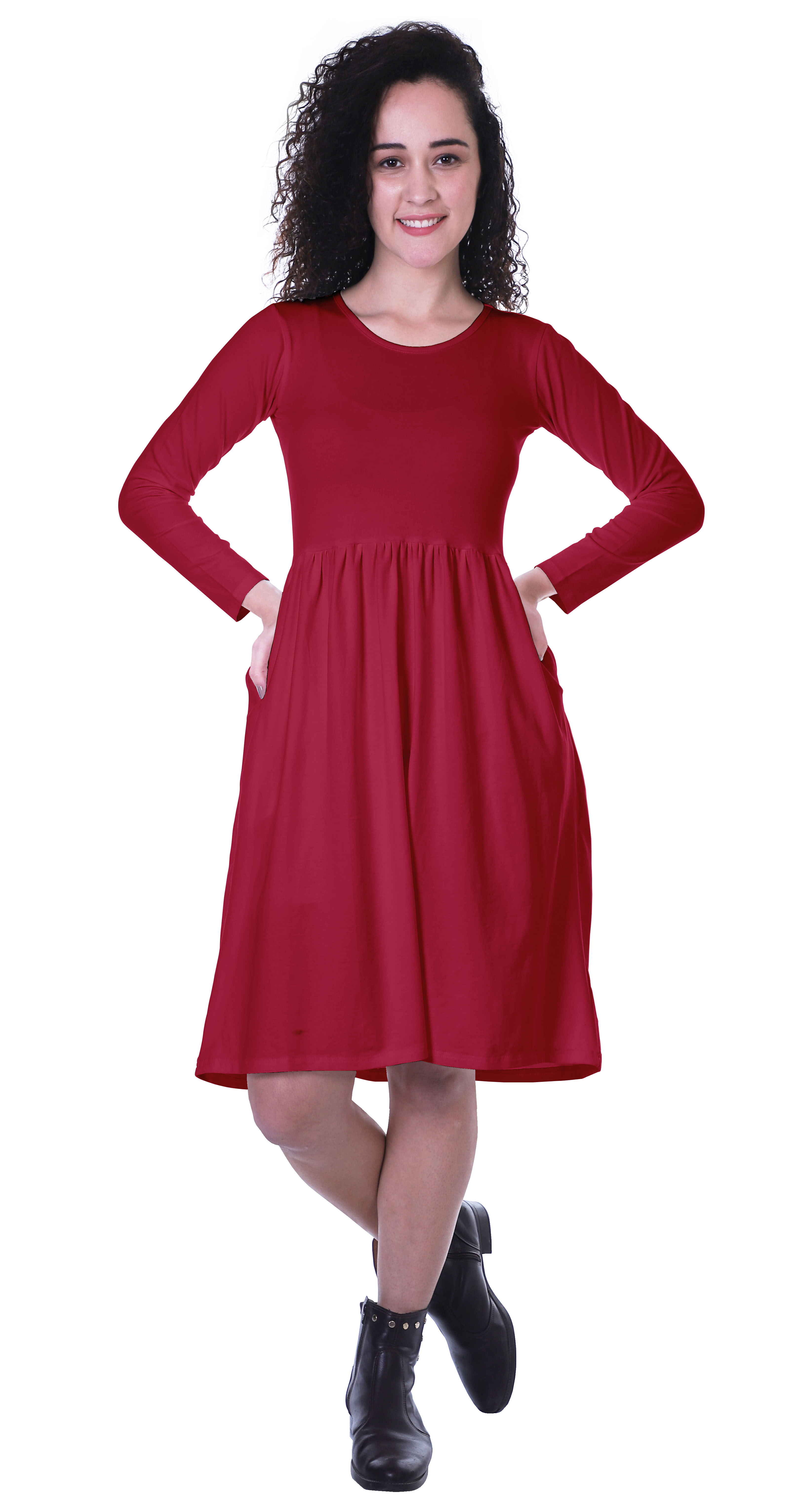 Casual Dresses - Moomaya Womens Full Sleeves Gathered Waist Dress ...